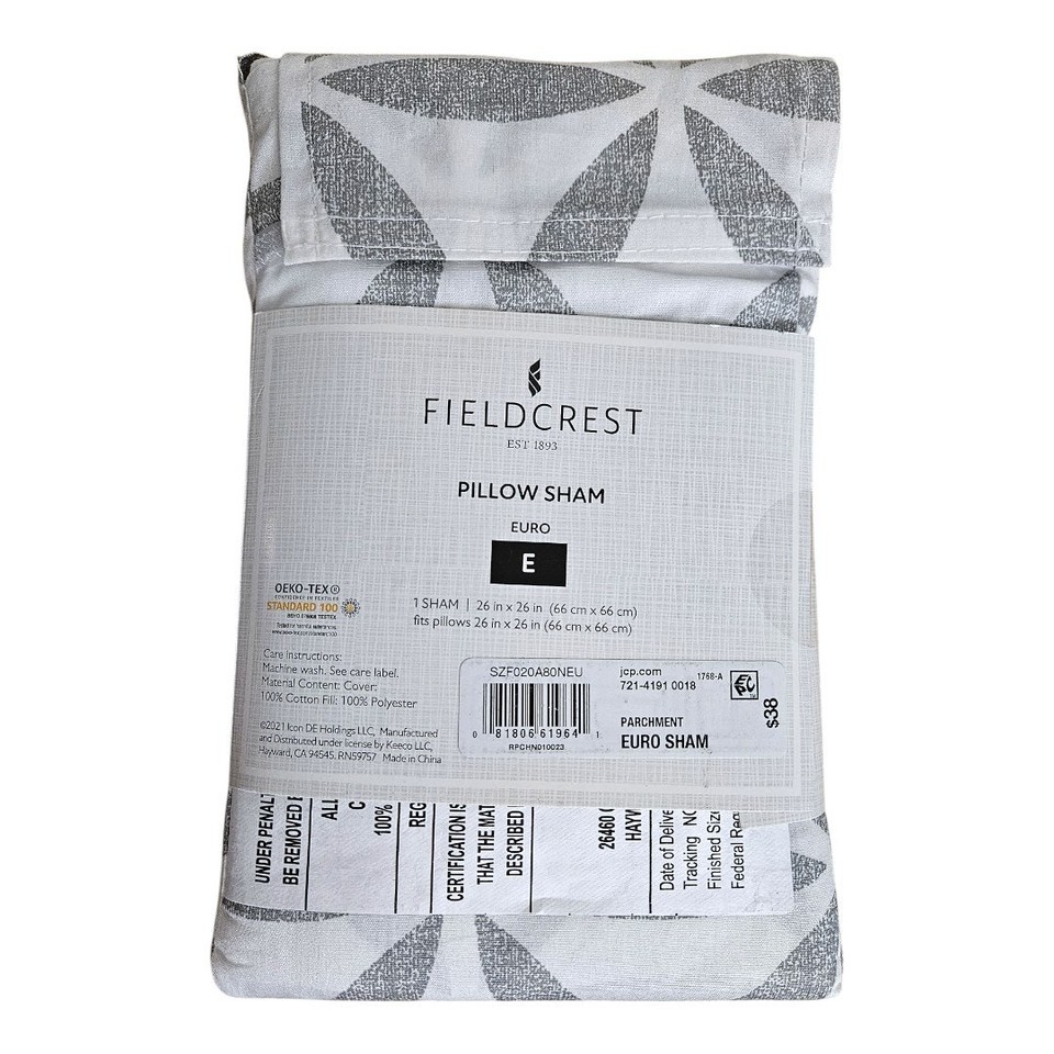 NEW Fieldcrest Geo Euro Pillow Sham in Gray/White (Size: 26" x 26") | eBay