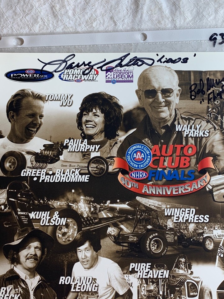 Autographed By 2 Drivers 40th Annual Auto Club NHRA Photo Card 8.5 x 11 ...