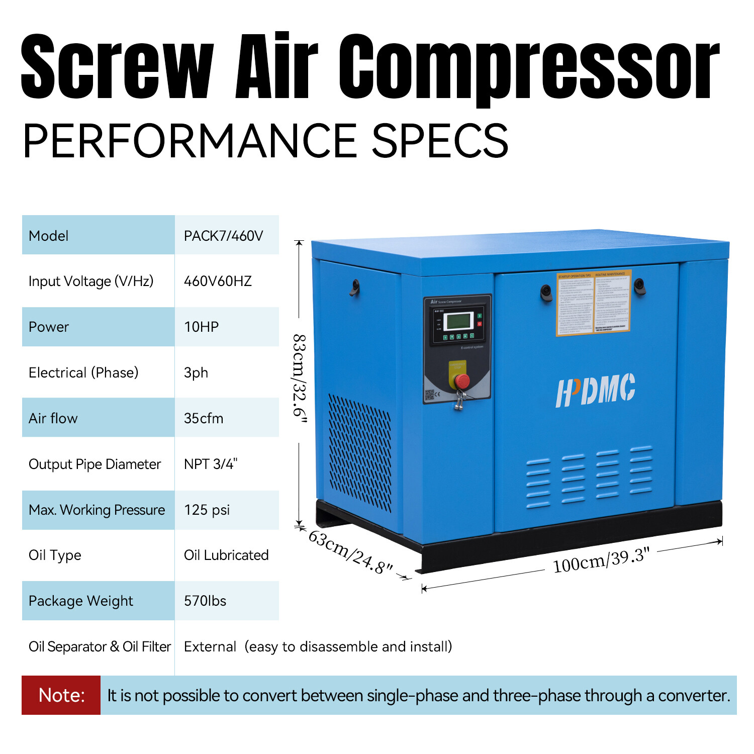 460V 3-Phase 10HP Rotary Screw Air Compressor 7.5kw Industrial Screw ...