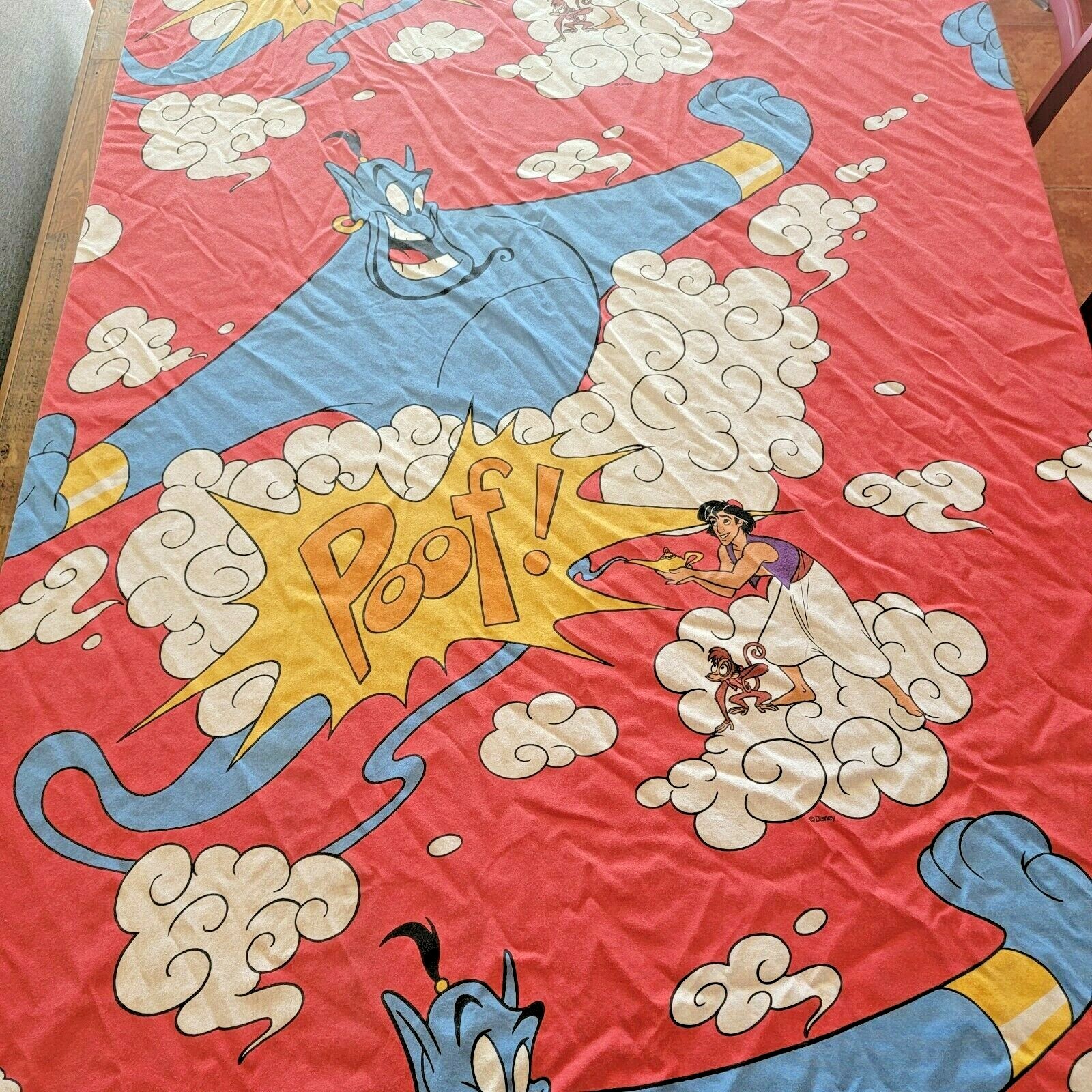 VINTAGE USA 90S DISNEY ALADDIN GENIE ABU POOF TWIN BEDDING FLAT SHEET ...