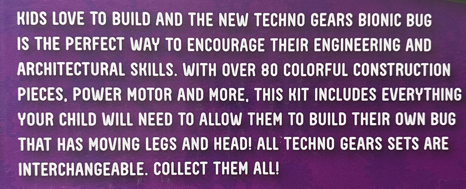 Techno Gears Bionic Bug Construction Set Moves 80 Pcs Age 6+ Learning ...