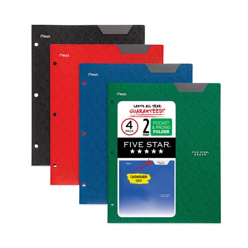 Five Star Two-Pocket Stay-Put Plastic Folder, 11 x 8.5, Assorted, 4 ...