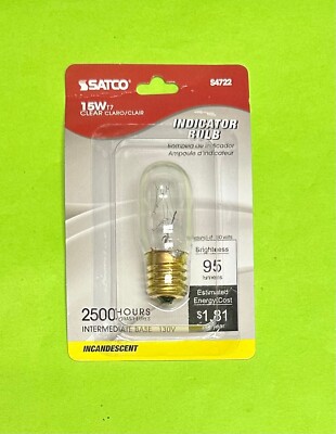 Satco S4722 15 15T7/CL/N 130V 120V INTERMEDIATE Base Clear Appliance ...
