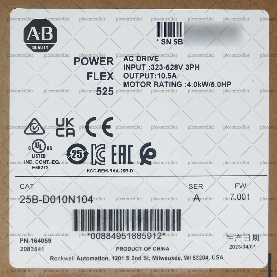 New Sealed Allen Bradley 25B-D010N104 PowerFlex 525 4kW 5Hp AC Drive 3 ...