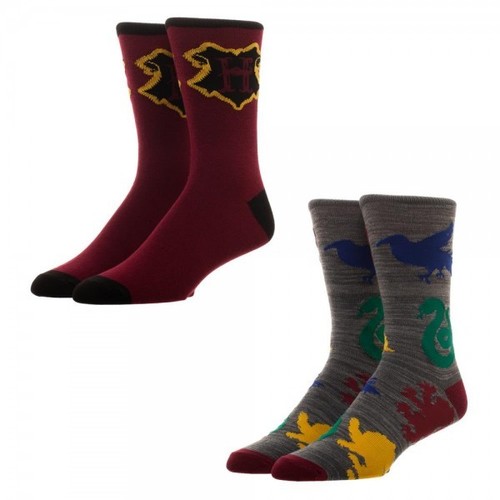 2 Pairs Harry Potter Crew Socks Men's Pack Hogwarts School Houses ...