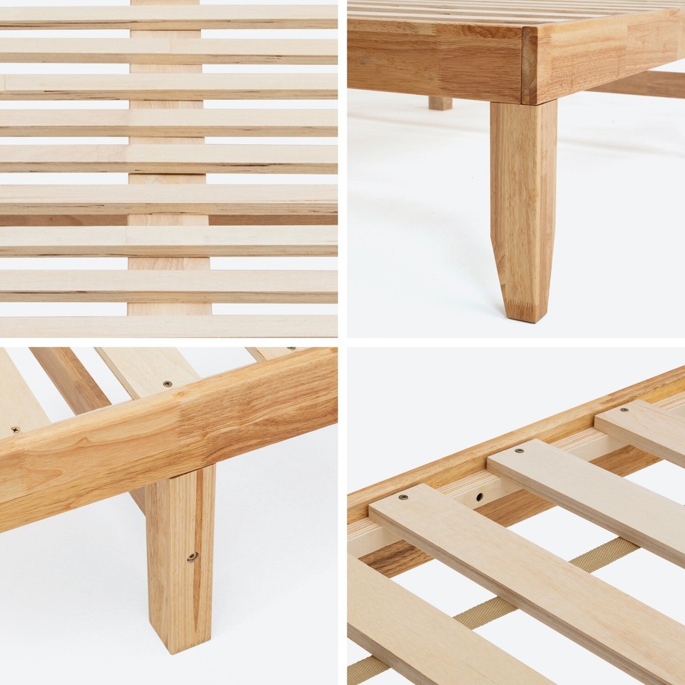 Bed Frame Platform Bedroom Furniture Rubber Wood Slats Support Sturdy ...