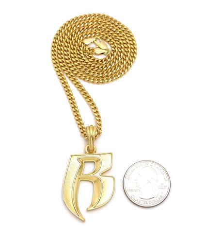 NEW 'R' RUFF RYDERS PENDANT & 24" BOX/CUBAN/ROPE CHAIN HIP HOP NECKLACE ...