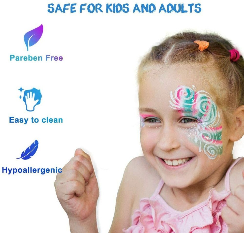 Bowitzki Professional Split Cake Face Paints Kit with 50g UV Rainbow ...