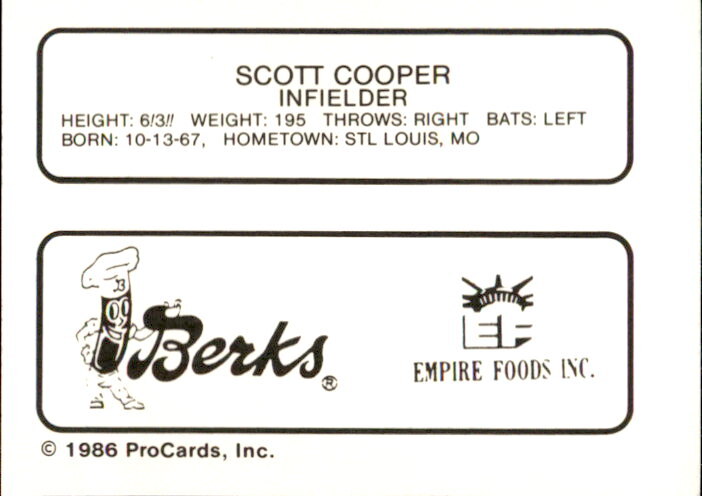 1986 Elmira Pioneers ProCards #6 Scott Cooper St Louis Missouri MO ...