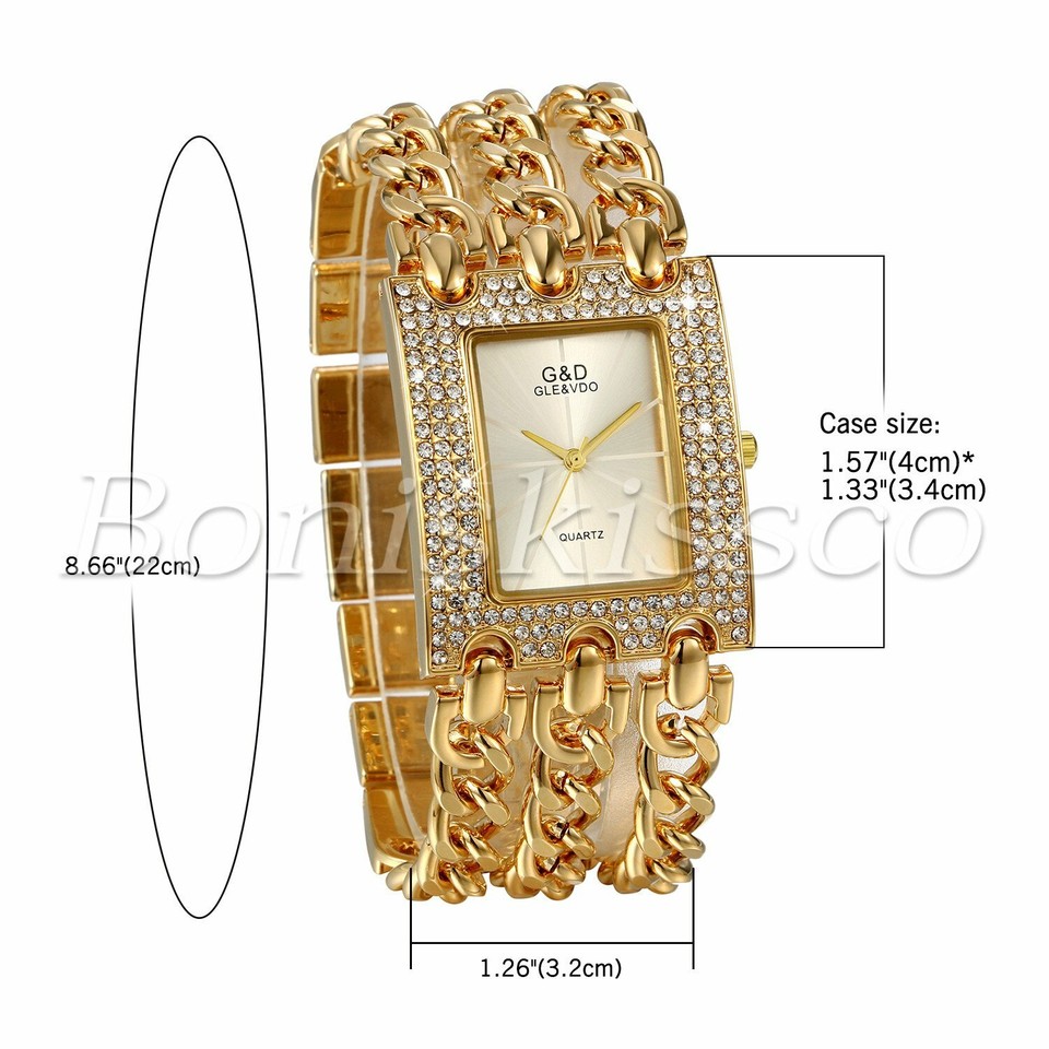Womens Luxury Rhinestone Square Dial Stainless Steel Quartz Wrist Watch ...