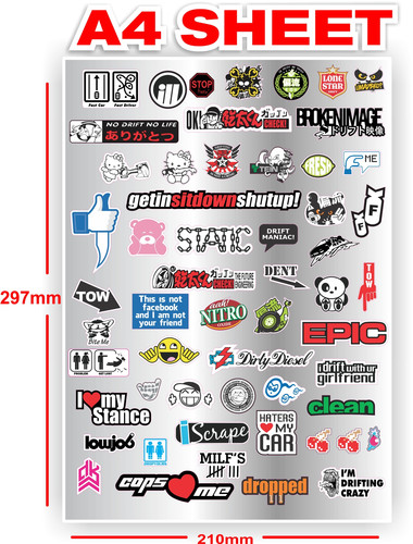 RC DRIFT STICKER SHEET A4 1/10 ABC HPI MST YOKOMO TAMIYA BODY PANDORA 3 ...