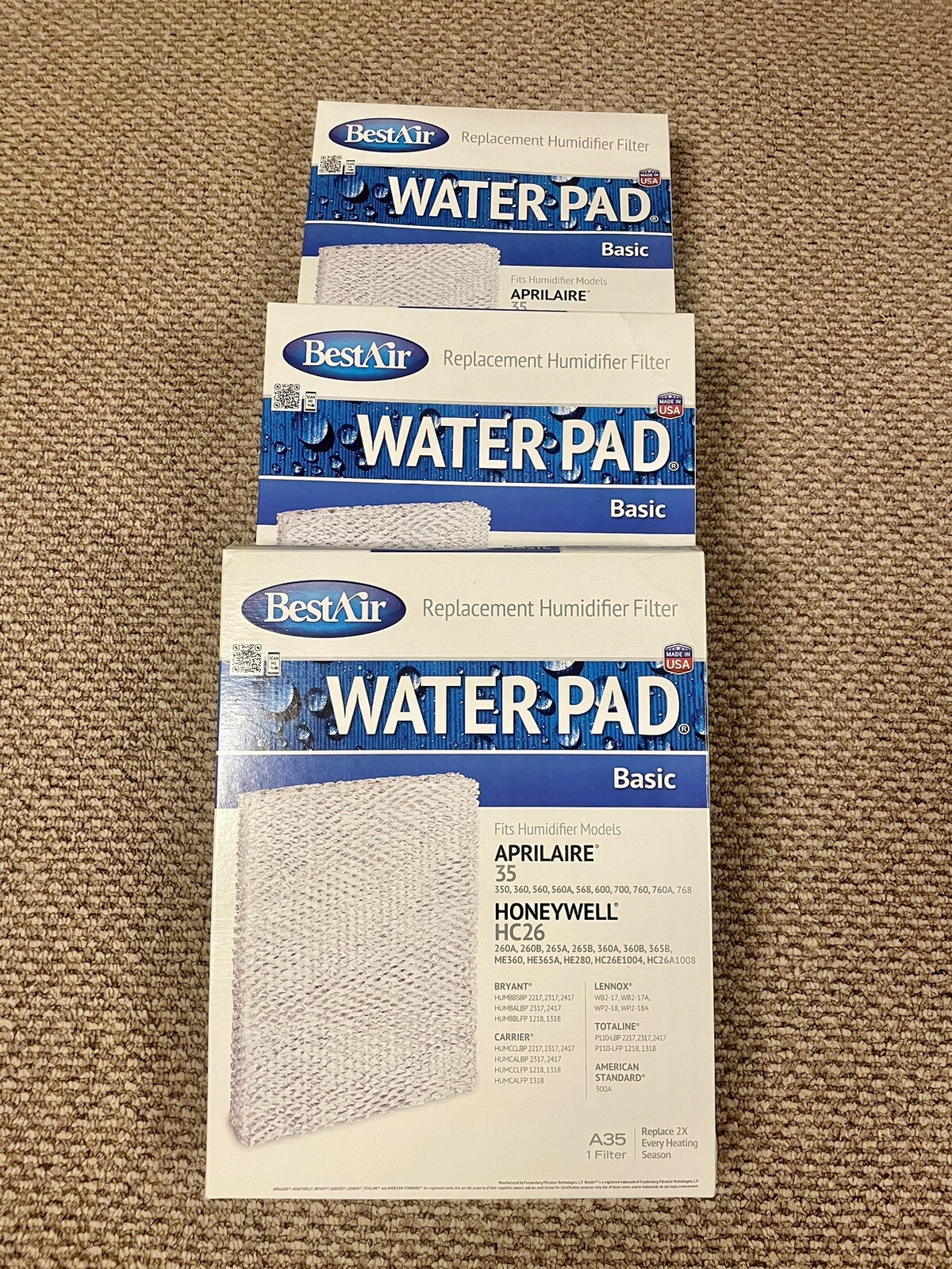 Three Water Filter Panel Humidifier Pads A35 #35 for Aprilaire ...