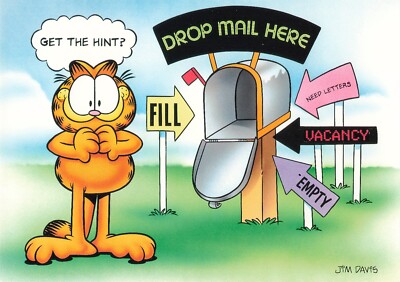 Garfield Postcard Get The Hint Drop Mail 1978 Jim Davis Funny Comic Cat ...