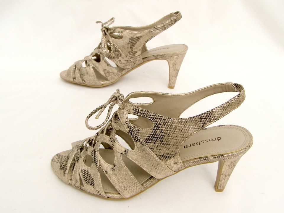 Women's 7½M Dress Barn Sandals New Faux Snakeskin Slingback 3¼” Heels ...