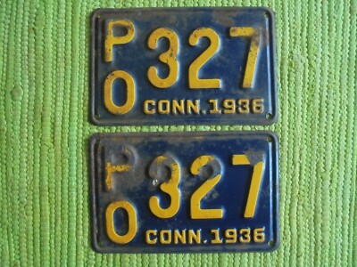 1936 Connecticut License Plate CT Tag Matched Pair 36 Conn Plates PO ...