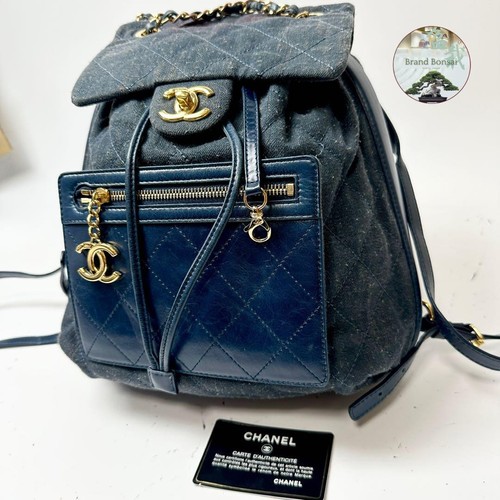 CHANEL Denim Calfskin Matelasse Backpack Navy authentic | eBay
