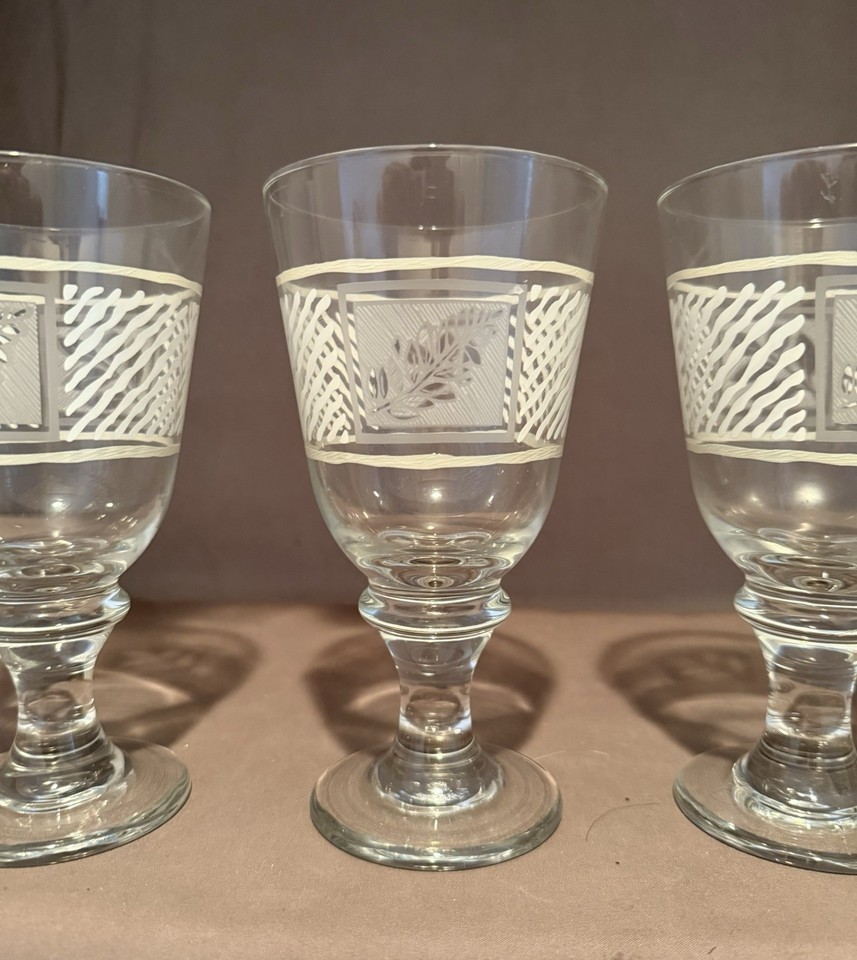 Pfaltzgraff Sierra Ice Tea Goblets Glasses 7" embossed lines plants ...