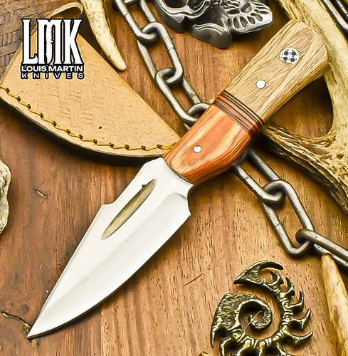 LMK Hand Crafted Skinner Knife ATS-34 Steel Olive Wood Wooden Bolster ...