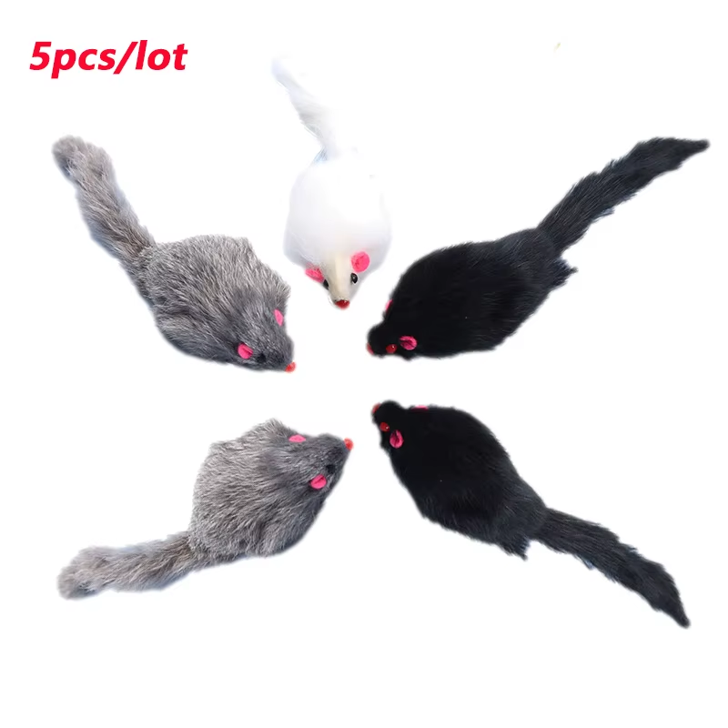 5/10Pcs False Mouse Cat Toy Long-Haired Tail Mice with Sound Plush Soft ...