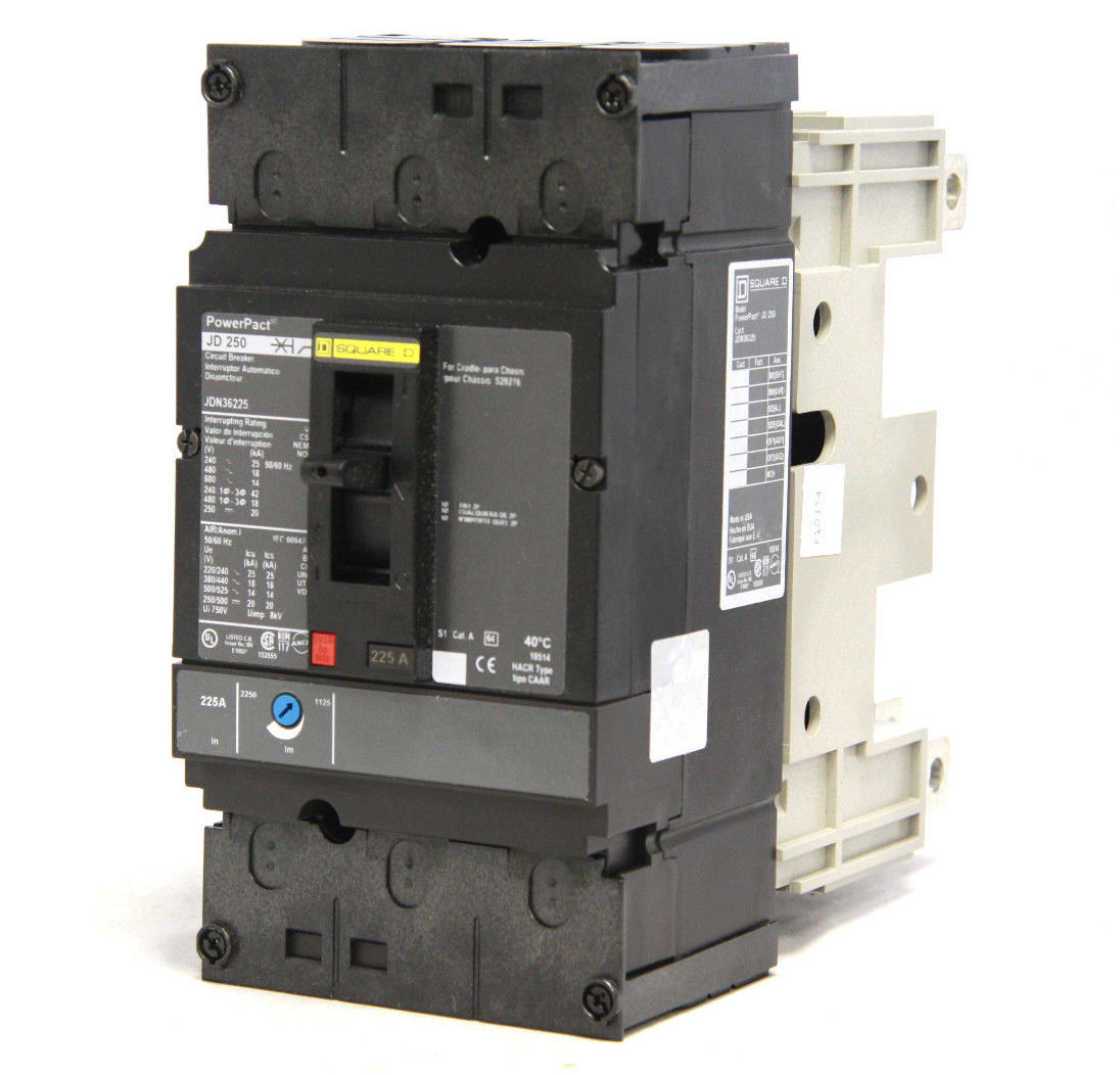 Square D JD 250 JDN JDN36225 3 Pole 225 Amp 600v Circuit Breaker Plug ...