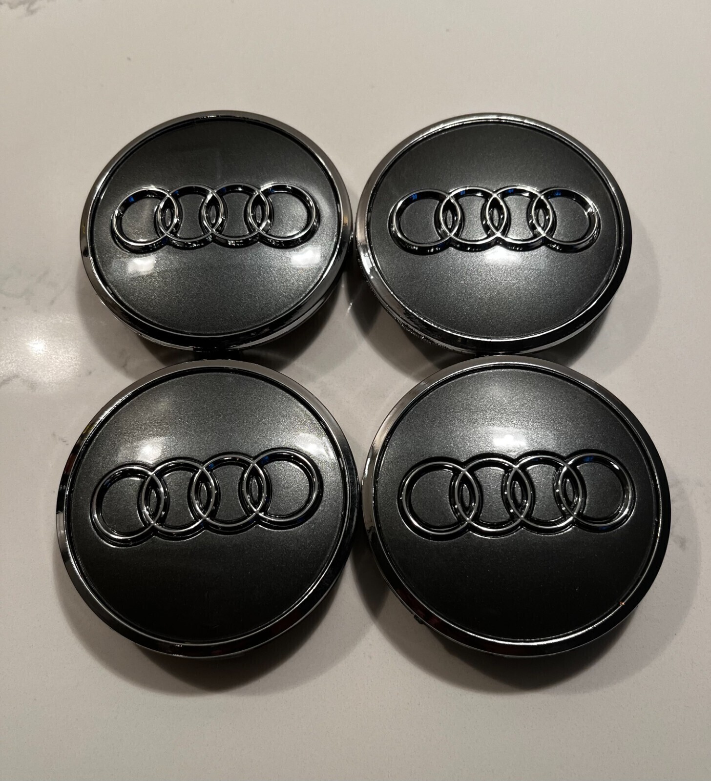 Wheel Rim Center Hub Caps for Audi Rims Emblem 4PC 61mm Chrome Gray ...