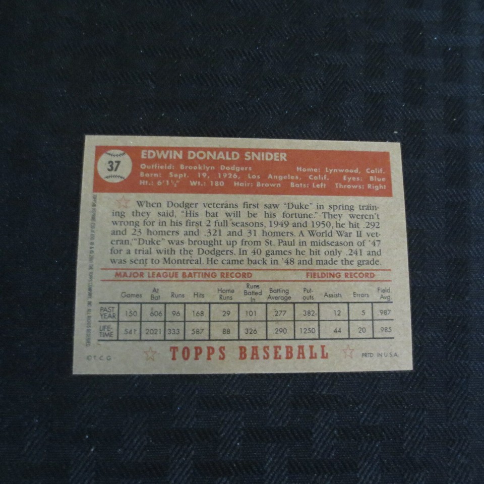 2001 Topps Archives Reprint Duke Snider 1952 Topps | eBay