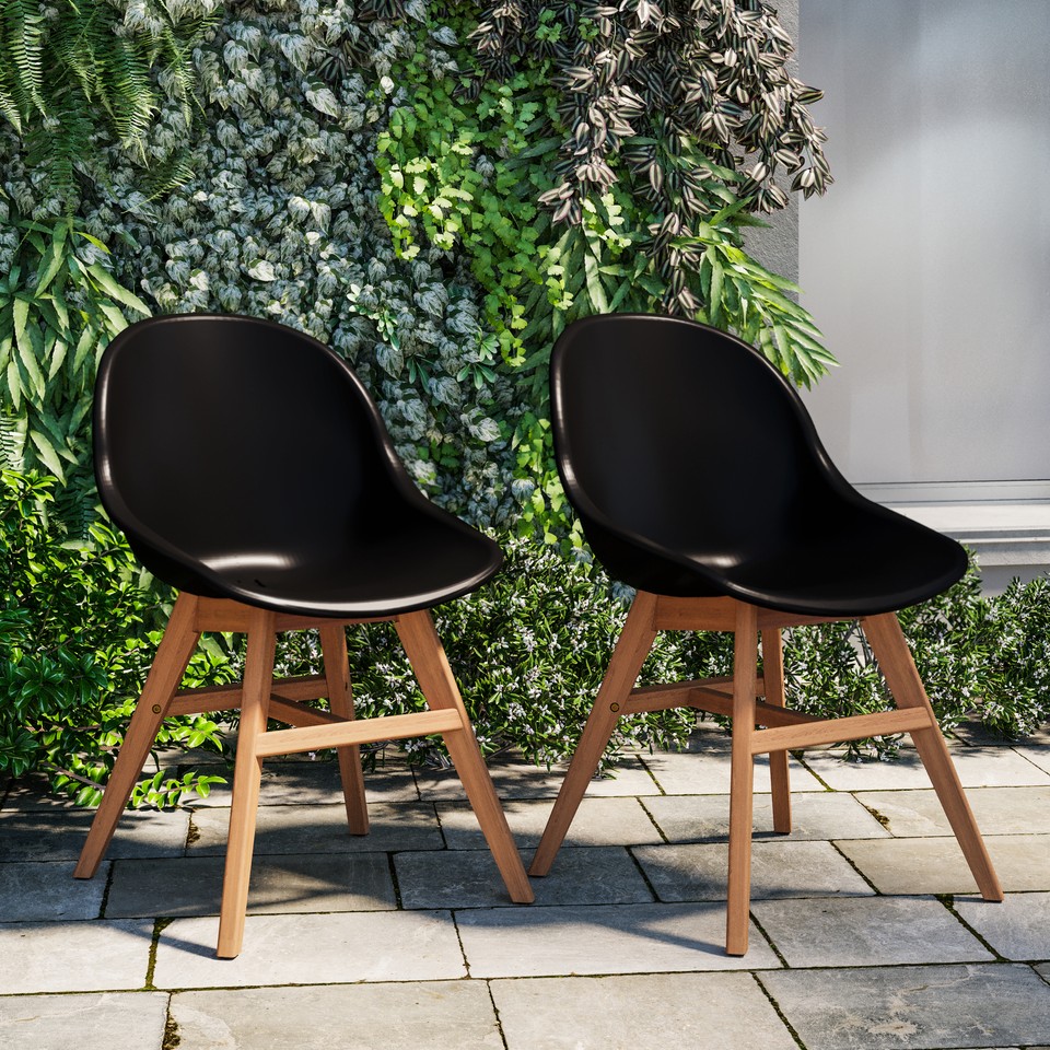 Amazonia Baye 5-Piece Outdoor Dining Set | Teak Finish | Black Chairs ...