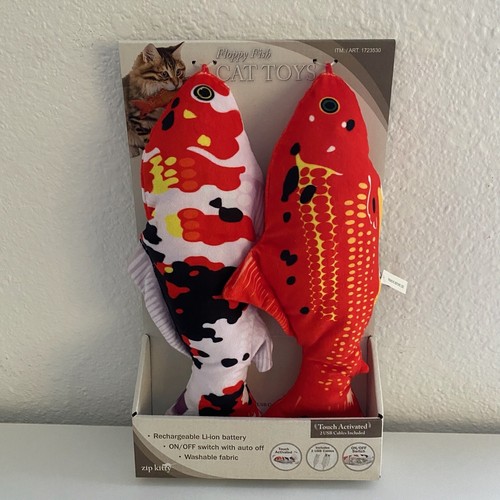 2 Pack Zip Kitty Floppy Moving Fish, Pet Cat Toys, Touch Activated NEW ...