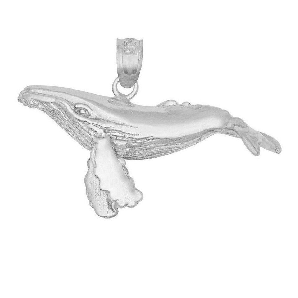 Sterling Silver Humpback Whale 3D Solid Pendant, Made in USA, Italian ...