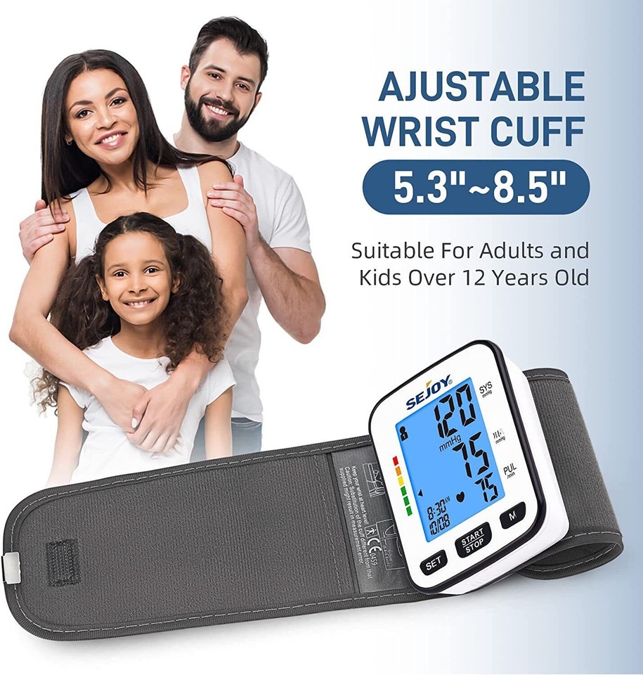Automatic Wrist Blood Pressure Monitor Digital BP Cuff Pulse Heart Rate ...