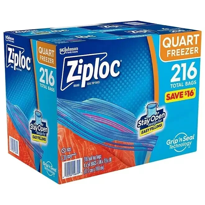 Ziploc Easy-Open Tabs Freezer Quart Bags (216 ct.) FREE SHIPPING | eBay