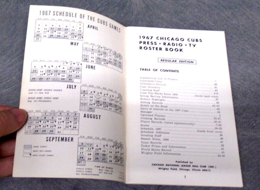 1967 CHICAGO CUBS MLB BASEBALL OFFICIAL MEDIA GUIDE ROSTER BOOK RARE ...