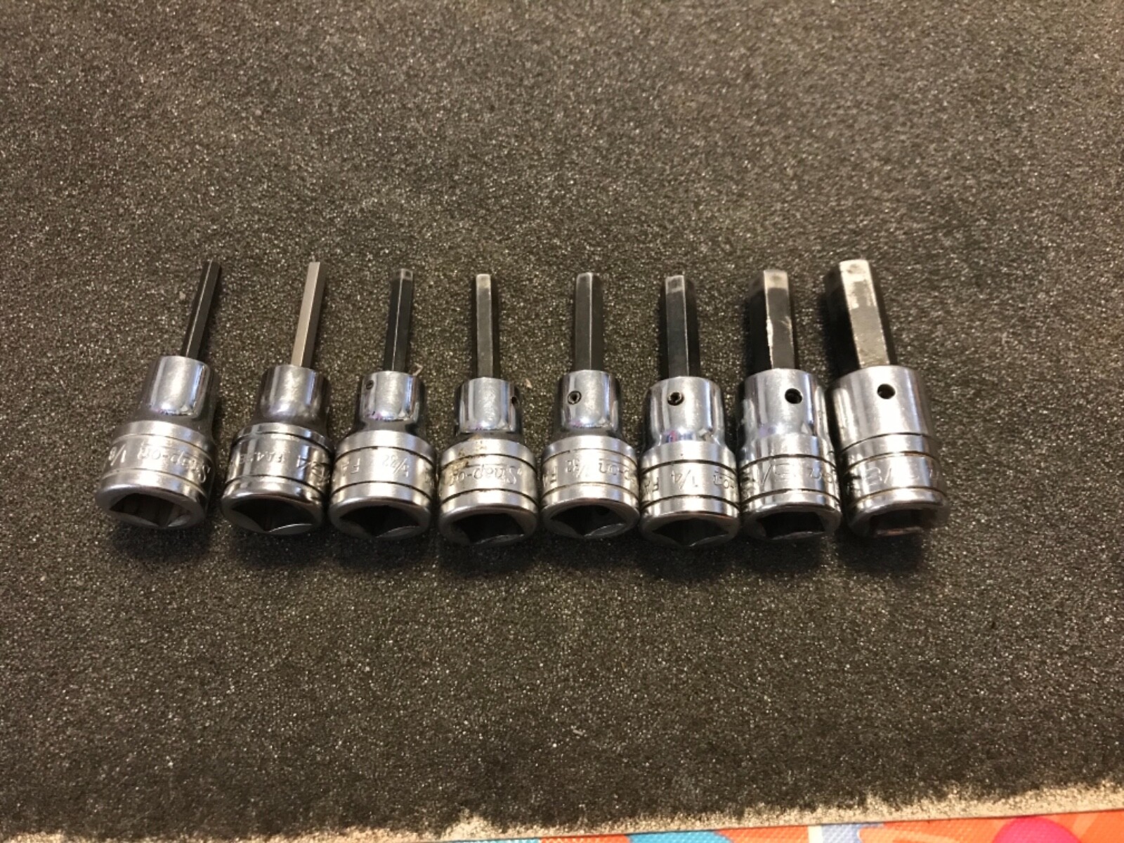 8 Pc. Snap On Tools 3/8" Drive SAE Standard Hex Bit Socket Set 1/8–3/8 ...