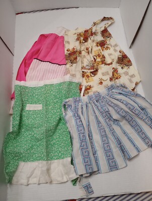 Lot Of 4 Vintage Half Handmade Aprons, Pink Green Blue geometric Fall ...