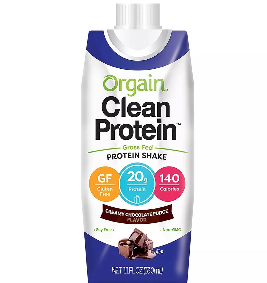 Orgain Clean Protein Grass Fed Shake, Creamy Chocolate Fudge (12 ct ...