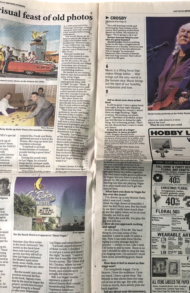 David Crosby Las Vegas Newspaper Article Photos 2019 Stills Nash Rock ...