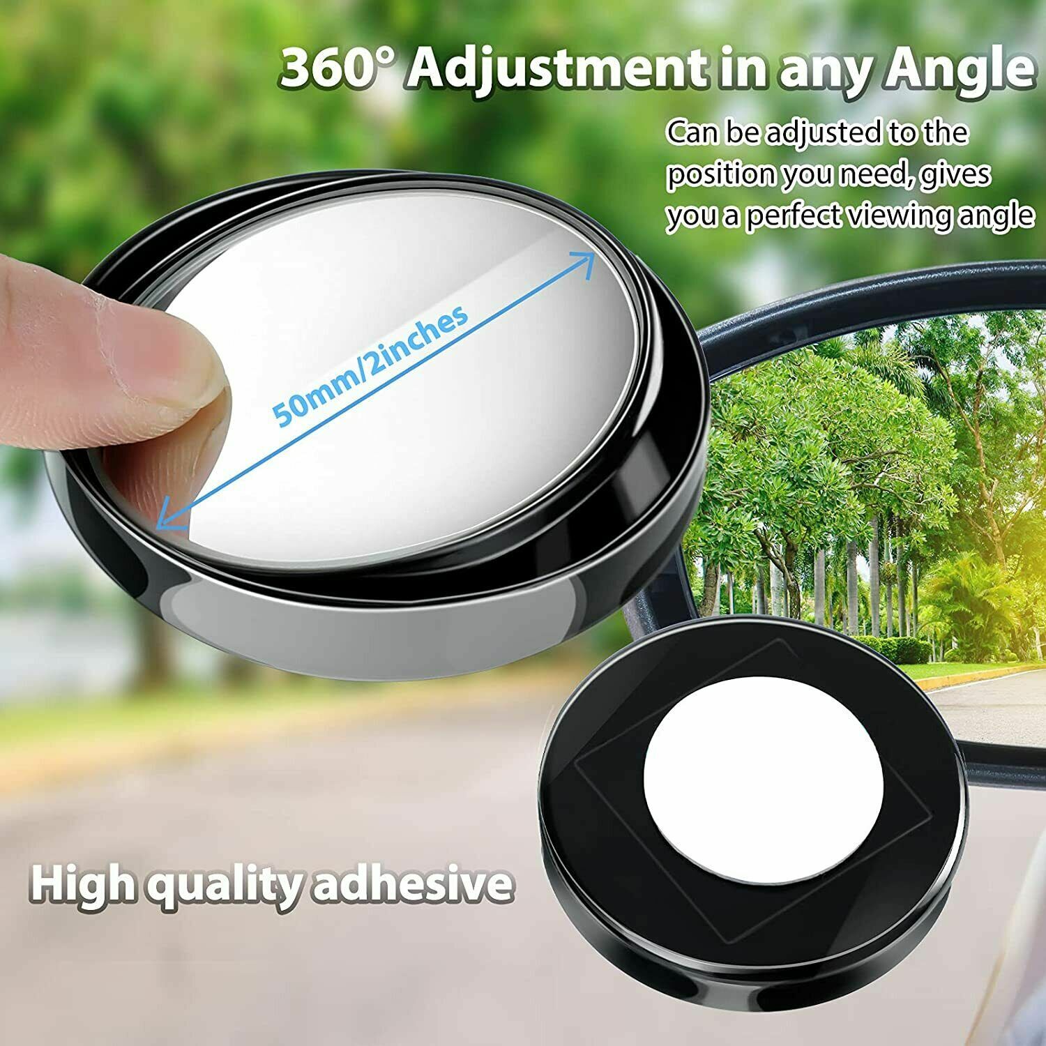 2Pcs Blind Spot Mirror Car Black 360° Rimless Wide Angle Convex Mirrors ...