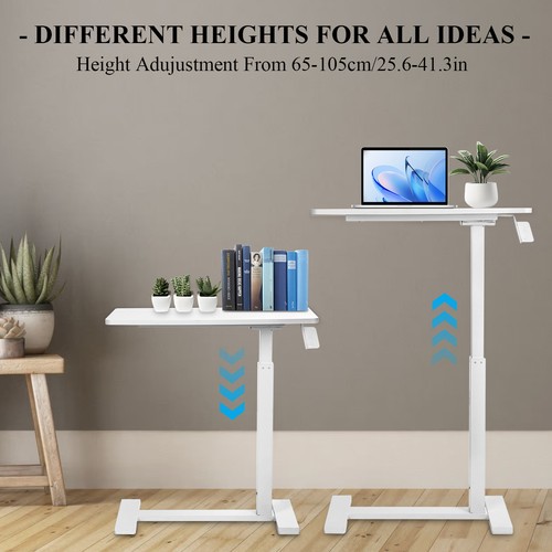 Adjustable Height Mobile Standing Desk On Wheels, White Portable ...