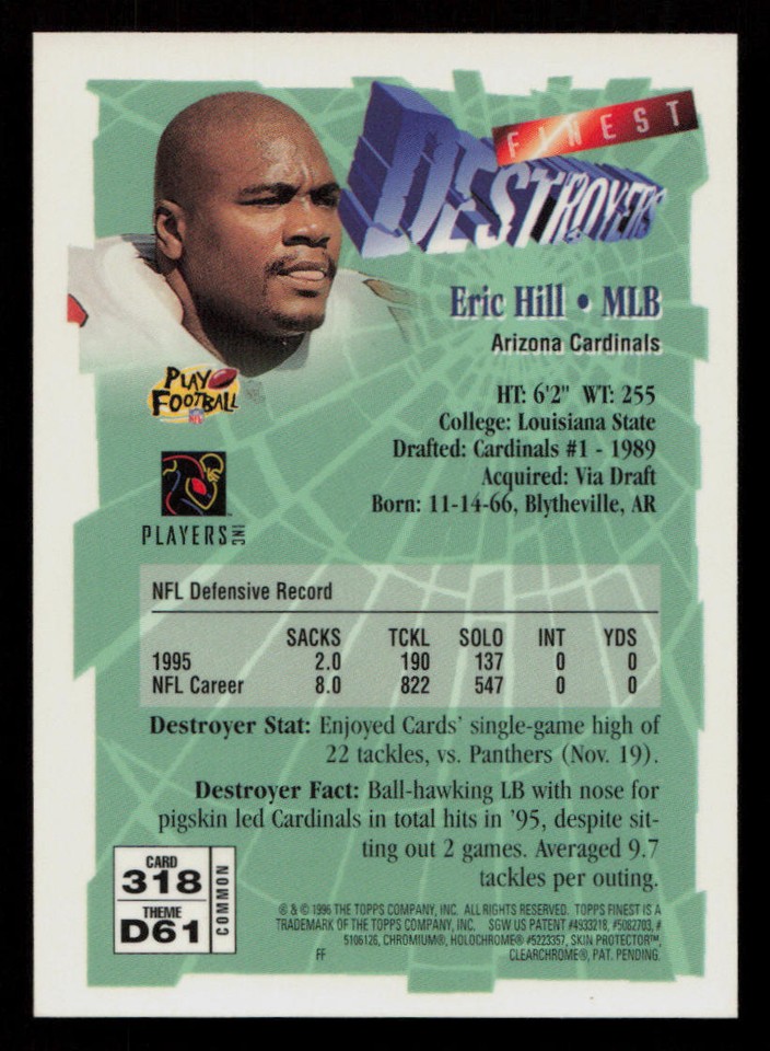 1996 Finest #318 Eric Hill Arizona Cardinals Football Card | eBay