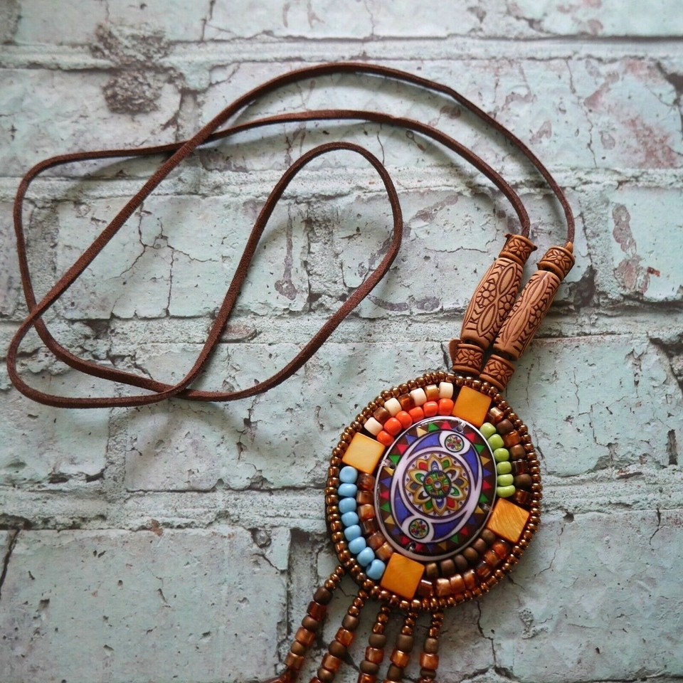 Native American Bead Fringe Tassel Beaded Necklace Multicolored | eBay