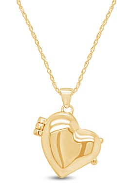 Tilted Heart Locket Pendant 18" Necklace 10K Solid Yellow Gold | eBay