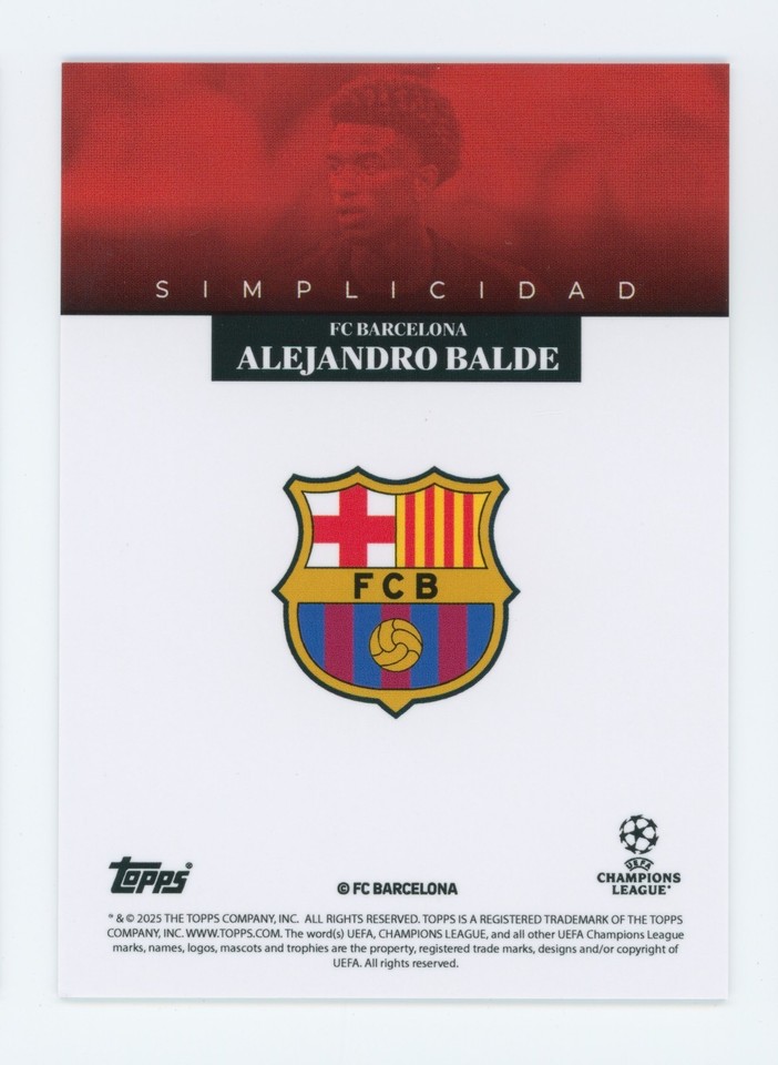 2024-25 Alejandro Balde Topps Simplicidad UEFA Red Foil FC Barcelona ...
