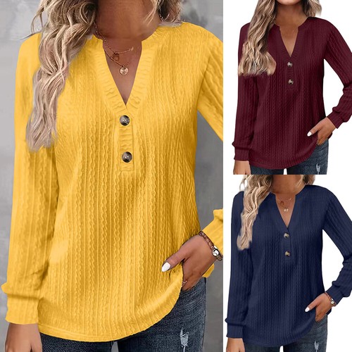 Pullover Ladies Top Long Sleeve Jumper T-Shirts V Neck Loose Casual ...