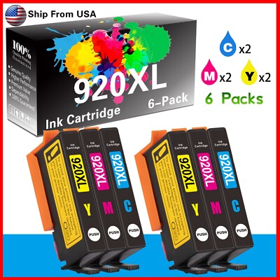 6-Pack 920XL Cyan Magenta Yellow Ink Cartridge for Officejet 6500A 6500 ...