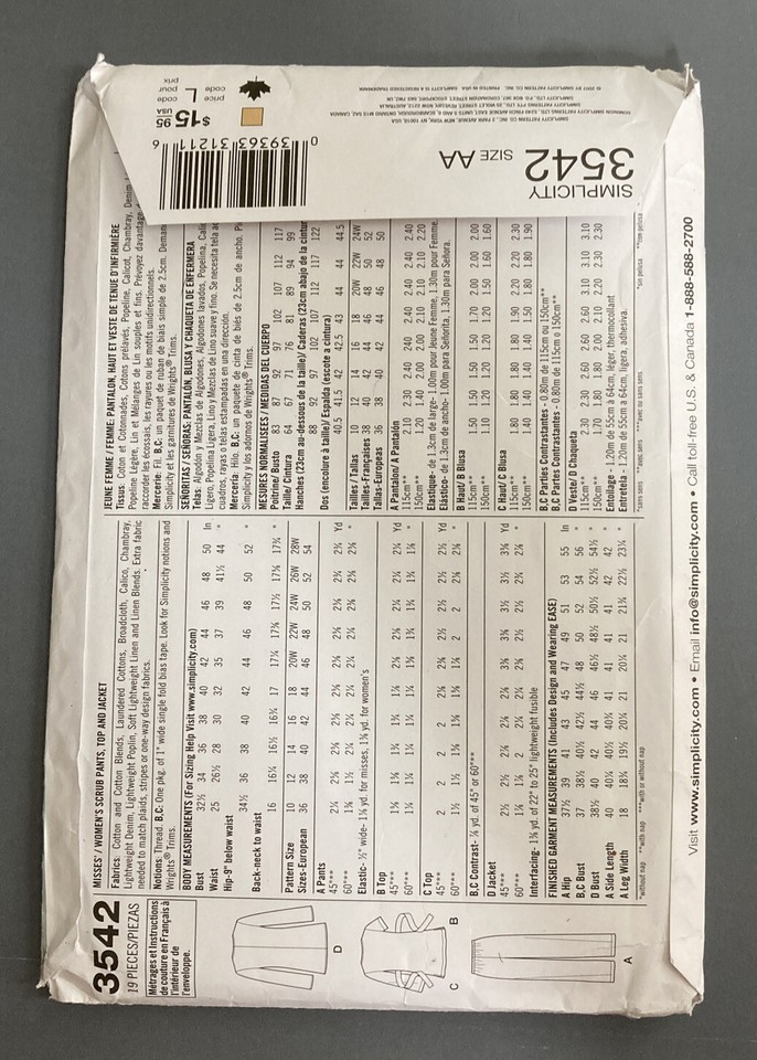 Uncut Simplicity Pattern 3542 Ladies Medical Scrubs Sizes 10 - 18 | eBay