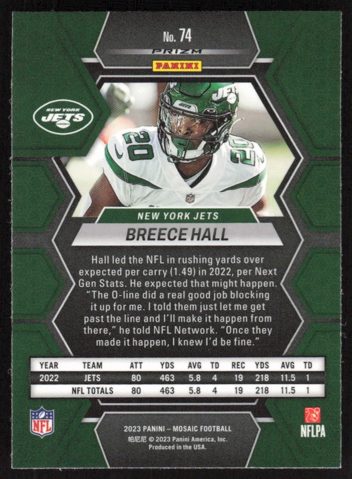 2023 Panini Mosaic Silver Breece Hall #74 New York Jets | eBay
