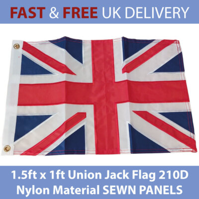1.5ft x 1ft Union Jack Flag 210D Nylon Material *SEWN PANELS* 2 Eyelets ...