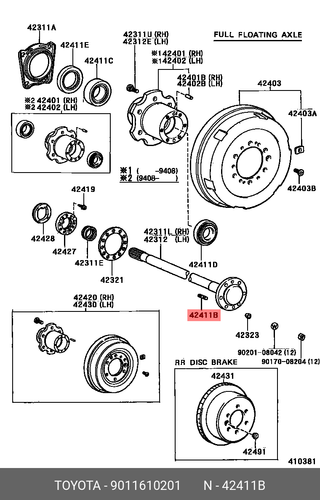 Genuine OE bolt, stud for rear axle hub, 9011610201 for TOYOTA 90116 ...