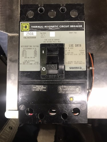 * SQUARE D 250 AMP . KAL362506168 BREAKER W/SHUNT TRIP Currently Set Up ...