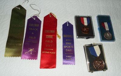 VTG. 1978-1985 PENNSYLVANIA TRACK & FIELD MEDALS & RIBBONS LOCAL ...